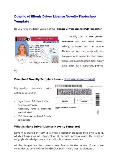 Pdf Illinois Drivers License Psd Template Download Photoshop File