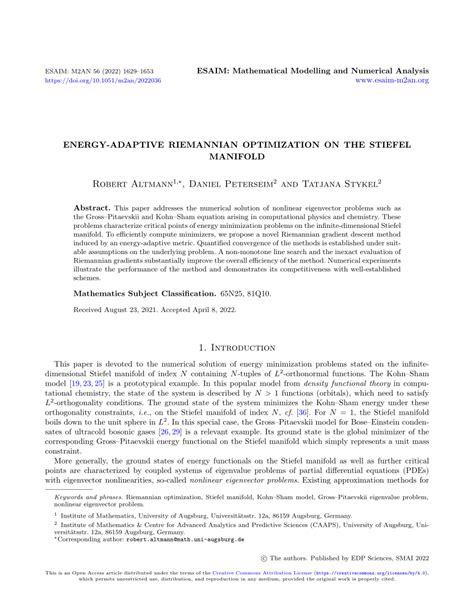 Pdf Energy Adaptive Riemannian Optimization On The Stiefel Manifold