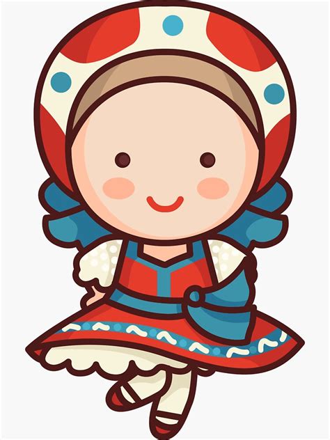 Kawaii Cute Traditional Russian Dancer Girl Cartoon Sticker For Sale