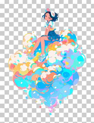 Girl Sitting On Colorful Cloud Png Images Girl Sitting On Colorful
