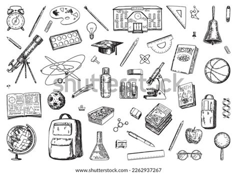 School Attributes Sketches Collection Set Textbooks Stock Vector Royalty Free 2262937267