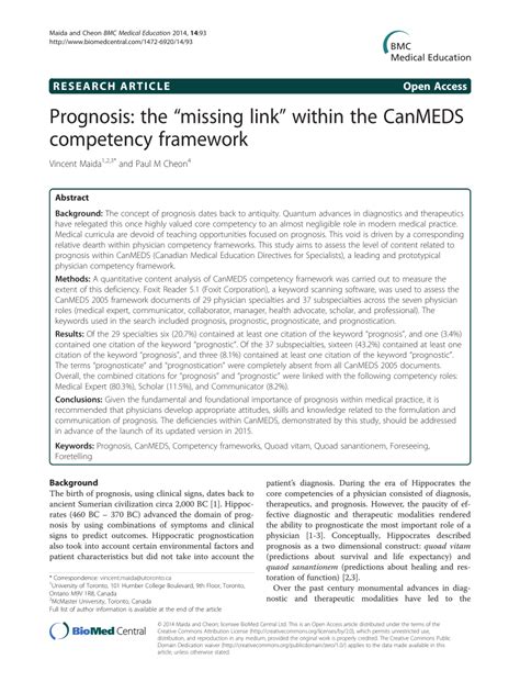 Pdf Prognosis The Missing Link Within The Canmeds Competency Framework