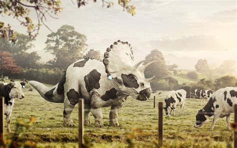 Abduzeedo Cows Dinosaurs Triceratops Digital Art Bull Farm