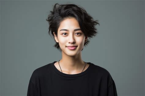 Androgynous Person Smile Portrait Adult Woman Premium Ai Generated Image