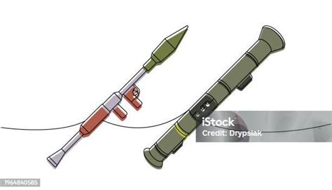 대전차 유탄 발사기 세트 한 줄 컬러 연속 그림 다양한 현대 무기 연속 한 줄 그림 벡터 일러스트 레이 션입니다 군사에 대한 스톡 벡터 아트 및 기타 이미지 Istock