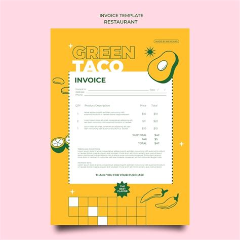 Green Taco Restaurant Invoice Template Free Psd
