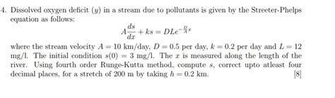 Solved Dissolved Oxygen Deficit Y In A Stream Due To