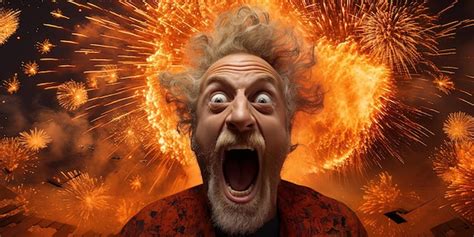 Premium Ai Image A Man With His Mouth Gaping Around Fireworks In The
