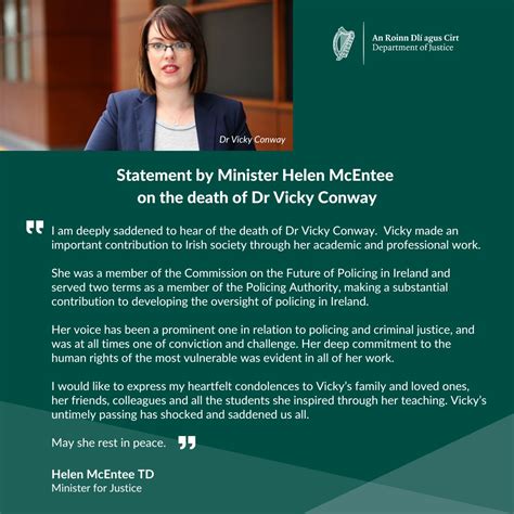 Statement By Minister Helen Mcentee On The Death Of Dr Vicky Conway 🔗