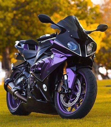 Purple Motorcycle Parked On Lush Green Field Purple Bmw Motorcycle