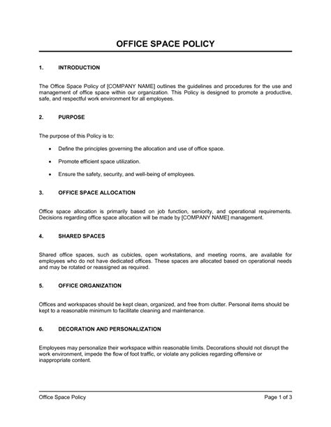Office Space Policy Template Word And Pdf Free Trial