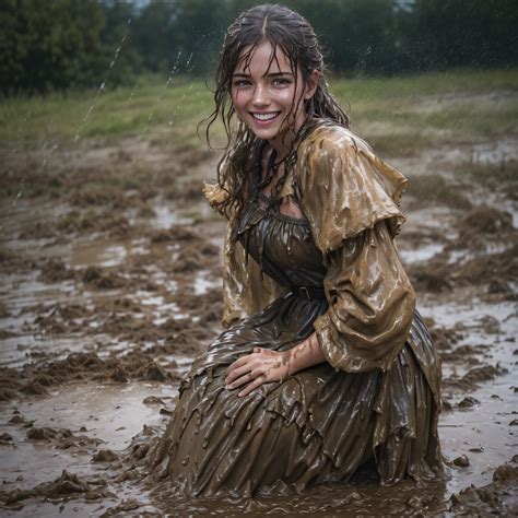 Araffe Woman In Mud Dress Sitting In Muddy Field Seaart Ai