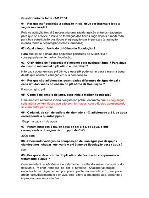 Questionário Jar Test Pdf