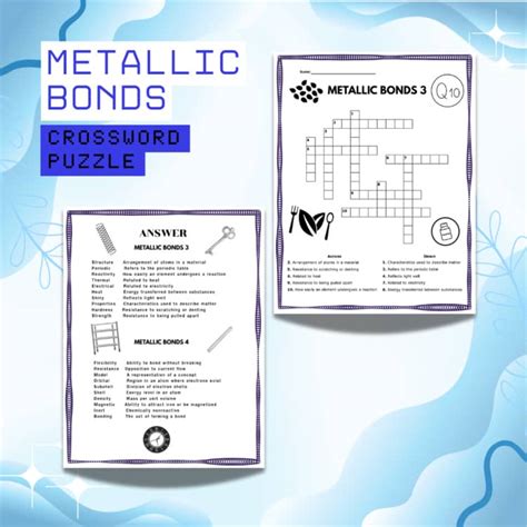 Metallic Bonds Crossword Puzzle Worksheet Chemistry Vocabulary Activity