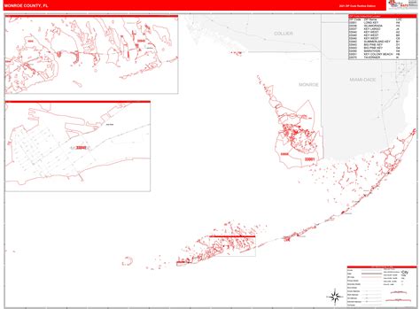 Monroe County Fl Zip Code Wall Map Red Line Style By Marketmaps Mapsales