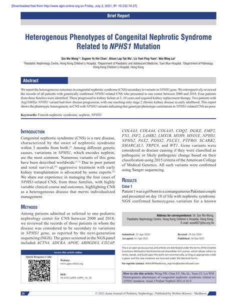 Pdf Heterogenous Phenotypes Of Congenital Nephrotic Syndrome Related