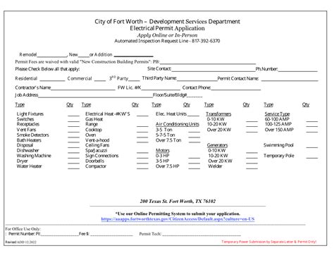 City Of Fort Worth Texas Electrical Permit Application Fill Out Sign Online And Download Pdf
