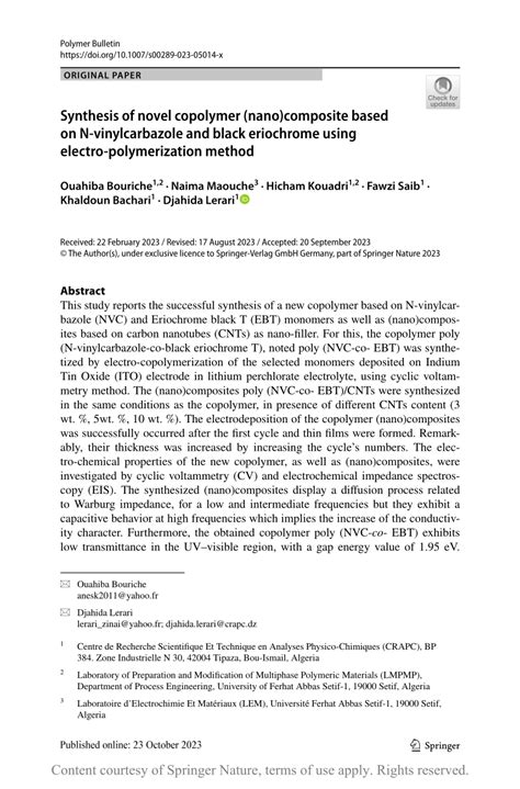 Synthesis Of Novel Copolymer Nanocomposite Based On N Vinylcarbazole