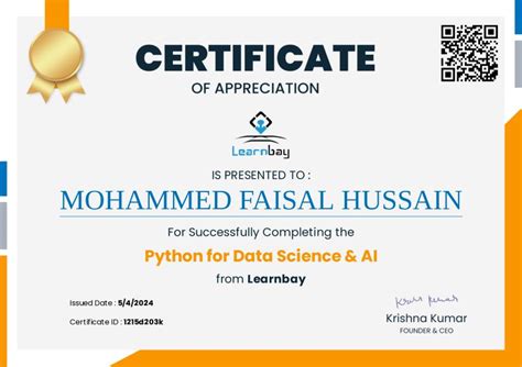 graduated with python 🐍 for data science mohammed faisal hussain