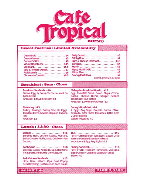 Café Tropical Menu — Cafe Tropical