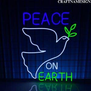 Peace On Earth Neon Sign Dove Peace Day Led Sign Custom Neon Light Peace Bird Neon Light