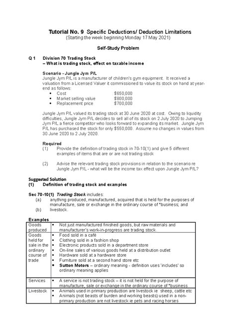 Tutorial No 9 Specific Deductions Deduction Limitations Self Study