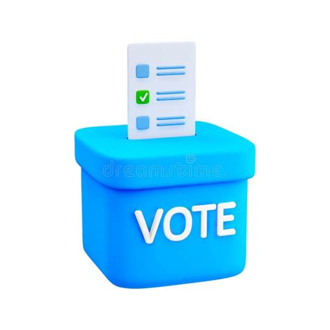 3d Cute Blue Ballot Box And Inserted Voting Paper With Green Checkmark Isolated On White