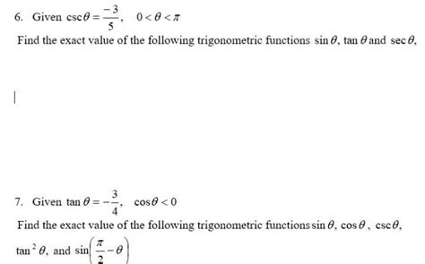 3 6 given csc θ 0