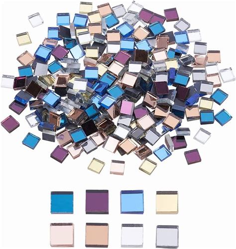 8 Color Square Mirror Mosaic Tiles 240pcs Mini Glass Craft Decorative