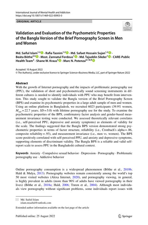 PDF Validation And Evaluation Of The Psychometric Properties Of The Bangla Version Of The