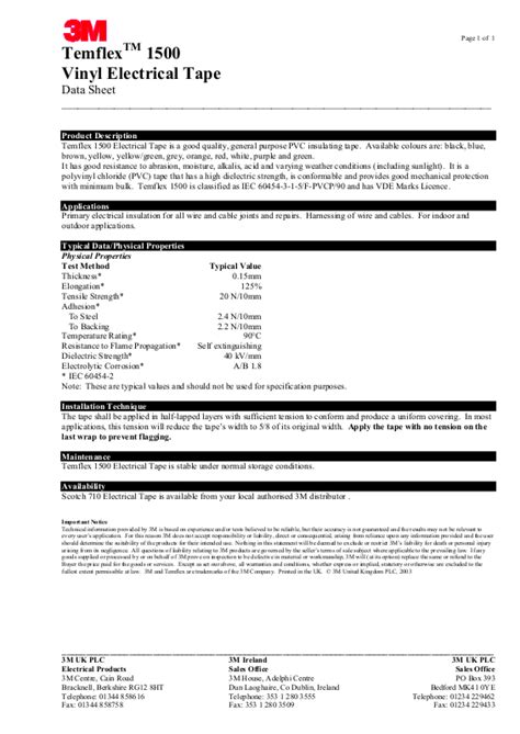 3m Temflex 1500 Data Sheet