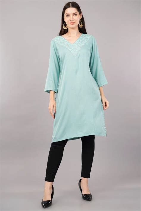 Buy Shruthi Women Kurti V Neck Straight Kurta With Embroidered Neckline