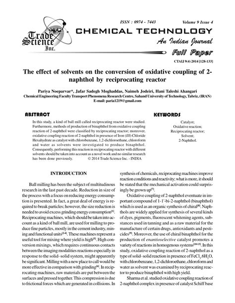 Pdf The Effect Of Solvents On The Conversion Of Oxidative Coupling Of