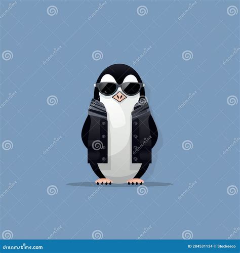 Superflat Style Penguin Pixel Art With Sunglasses And Jacket Stock