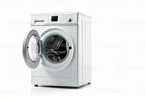 White Front Load Washing Machine Isolated On White Background Modern