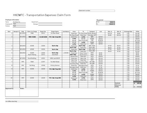 Hkcwtc Transportation Expenses Claim Form Employee Information Pay