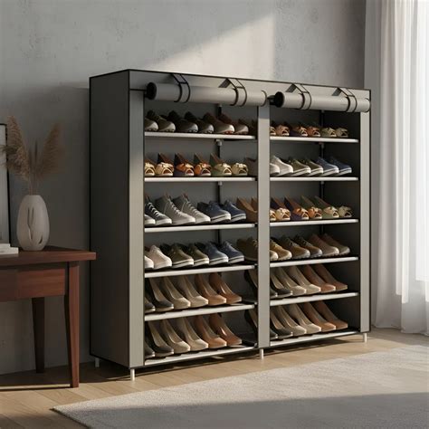 Zapatero Gris 10 Niveles 54 Pares Doble Columna Taoduomijj Con Funda