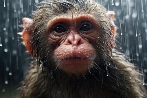 Premium Ai Image Monkey Caught In Heavy Rain