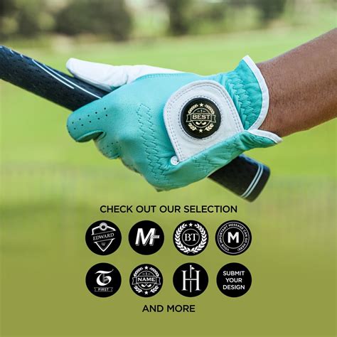 Teal Cabretta Leather Golf Glove With Engraved Ball Marker Men Women