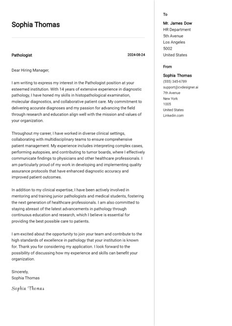Pathologist Cover Letter Example For 2024 Complete Writing Guide