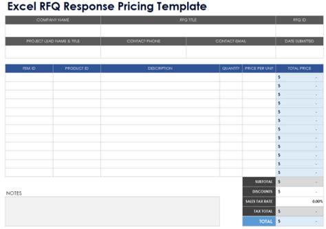Free Excel Rfq Templates Forms And Trackers