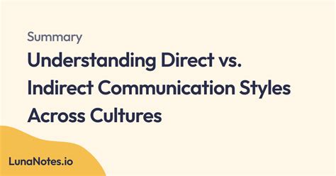 Understanding Direct Vs Indirect Communication Styles Across Cultures Video Summary By Lunanotes