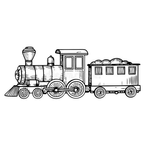 Vintage Steam Locomotive Illustration Classic Train Engine With Coal