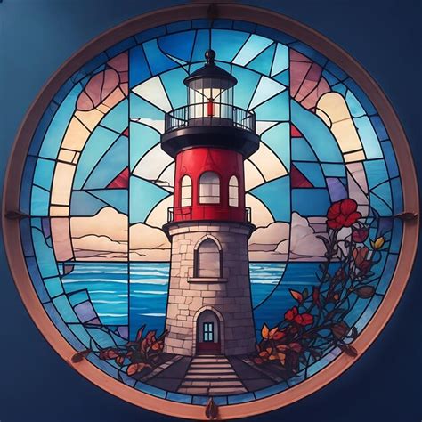 Premium Ai Image Stained Glass Window With A Lighthouse