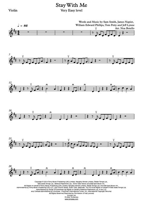 Stay With Me Very Easy Level Sam Smith Violin Sheet Music