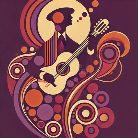 A Stylized Art Deco Woman Playing A Classical Guitar Stock