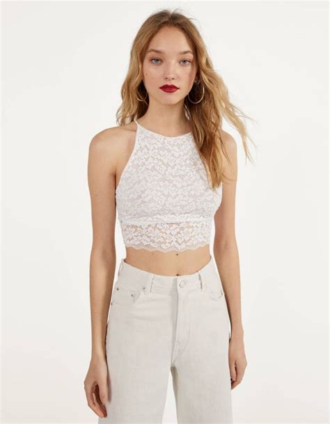 Halter Neck Lace Top T Shirts Bershka Switzerland Womens Top