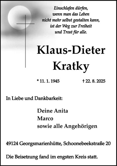 Traueranzeigen Von Klaus Dieter Kratky Noz Trauerportal