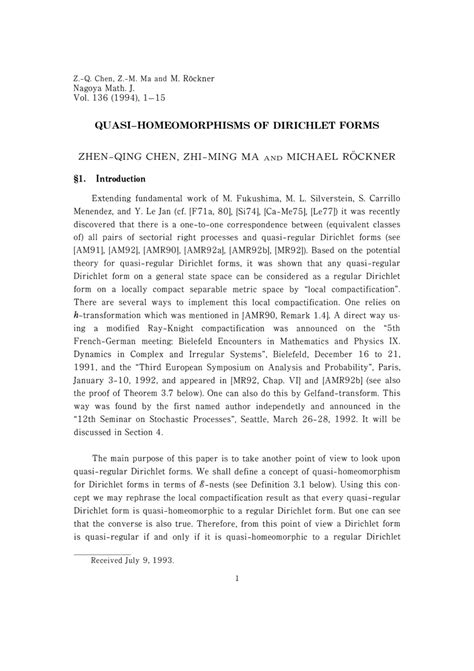 Full Article Quasi Homeomorphisms Of Dirichlet Forms Full Article Quasi Homeomorphisms Of Dirichlet Forms