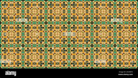 Traditional Tile Mosaic Seamless Border Pattern Print Fabric Effect